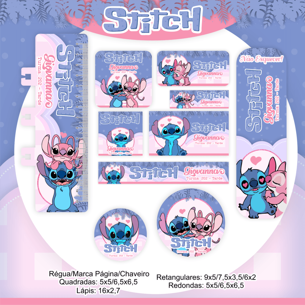 Personalize 02 Etiquetas Escolares com Tema do Stitch Gratis